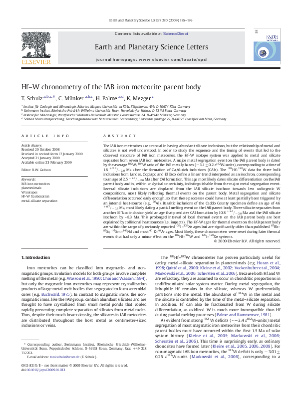(PDF) Hf-W chronometry of the IAB iron meteorite parent body