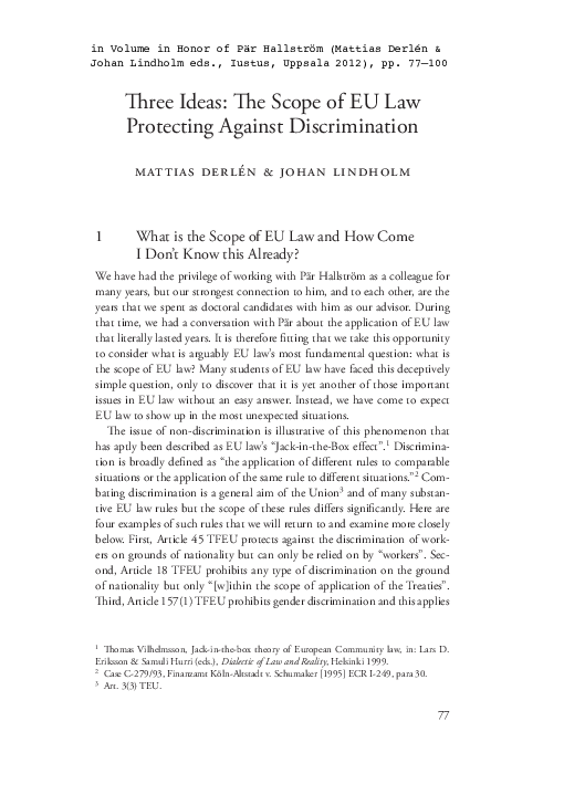 (PDF) Three Ideas: The Scope of EU Law Protecting Against Discrimination