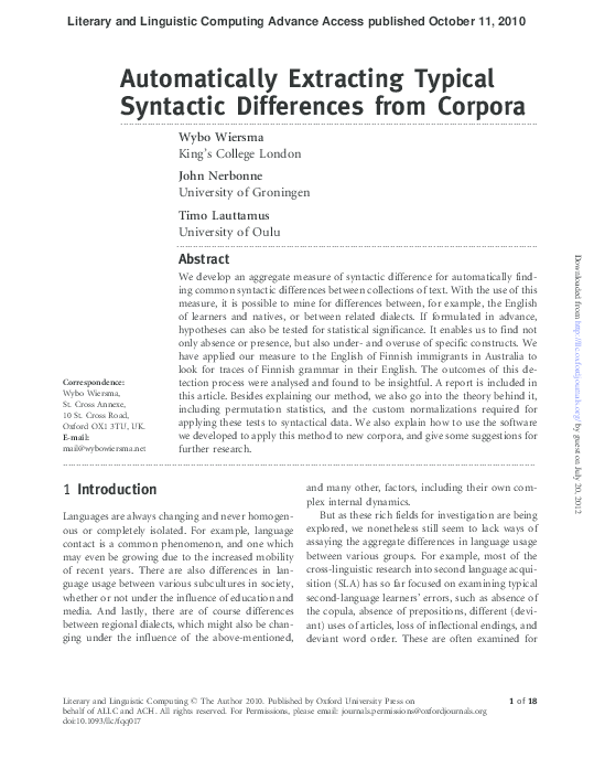 Pdf Automatically Extracting Significant Syntax Differences From Corpora