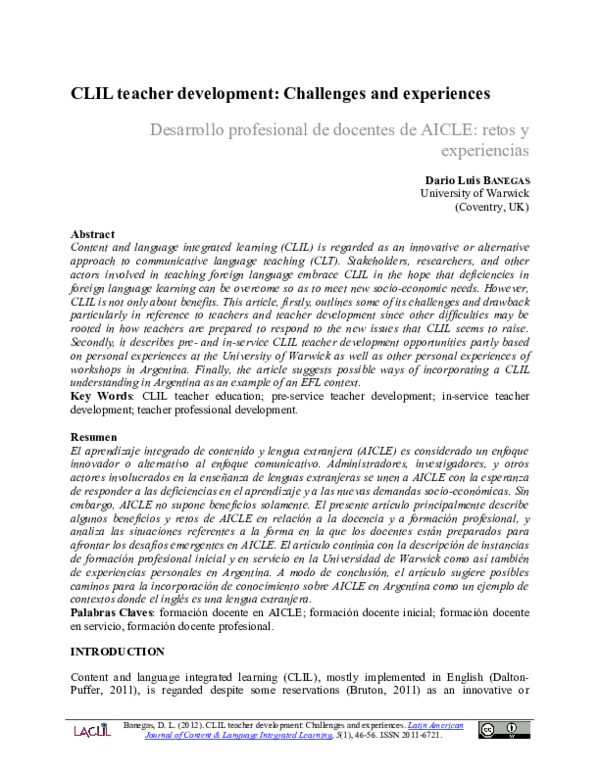 (PDF) CLIL teacher development: Challenges and experiences
