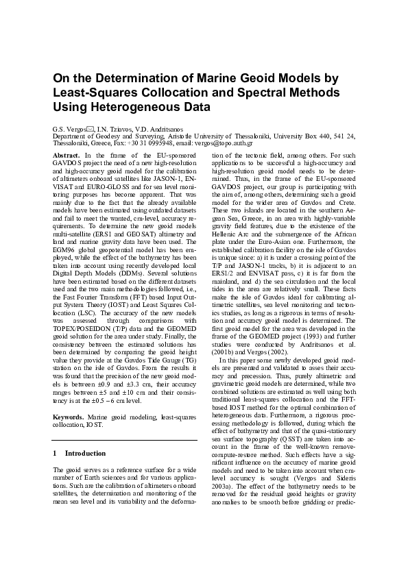 (PDF) On the determination of marine geoid models by least-squares collocation and spectral ...