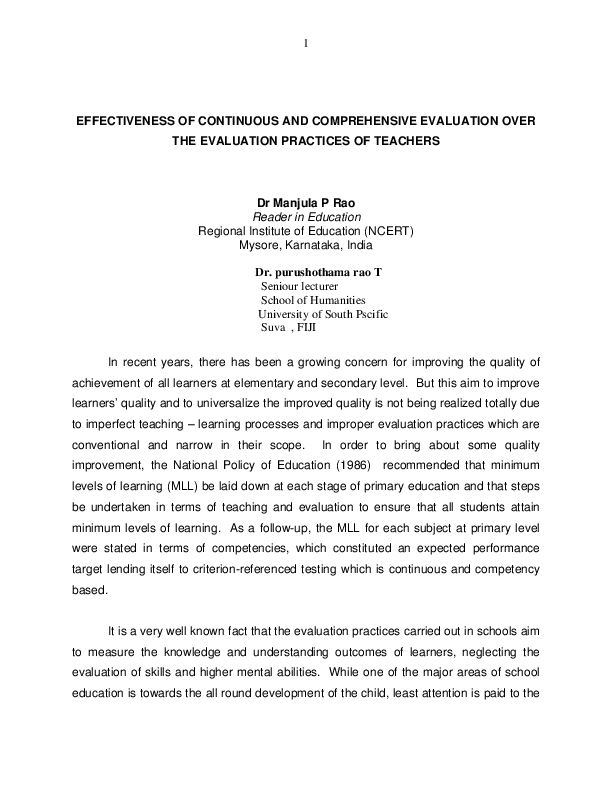 (PDF) EFFECTIVENESS OF CONTINUOUS AND COMPREHENSIVE EVALUATION OVER THE ...
