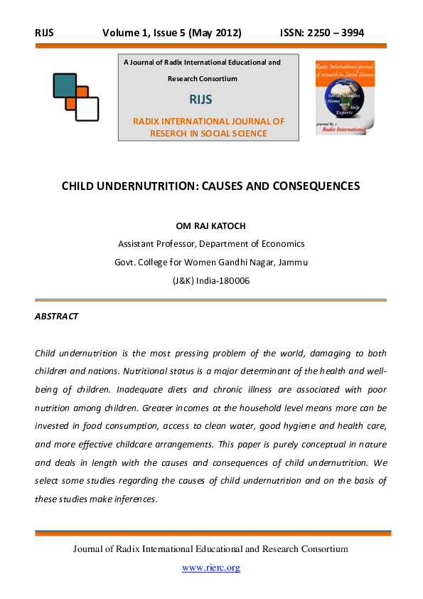 (PDF) CHILD UNDERNUTRITION: CAUSES AND CONSEQUENCES
