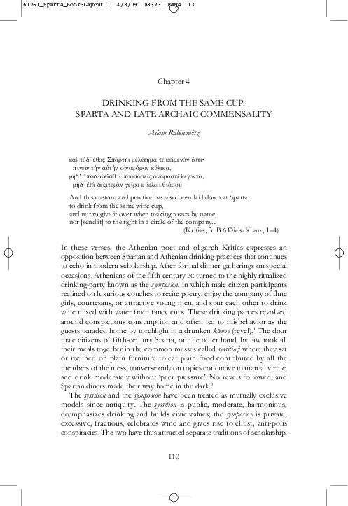 (PDF) Drinking from the same cup: Sparta and late Archaic commensality