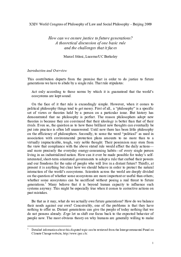 (PDF) Justice to Future Generations
