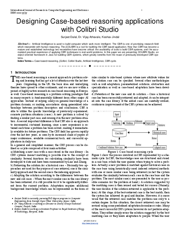 (PDF) Designing Case-based reasoning applications with Colibri Studio
