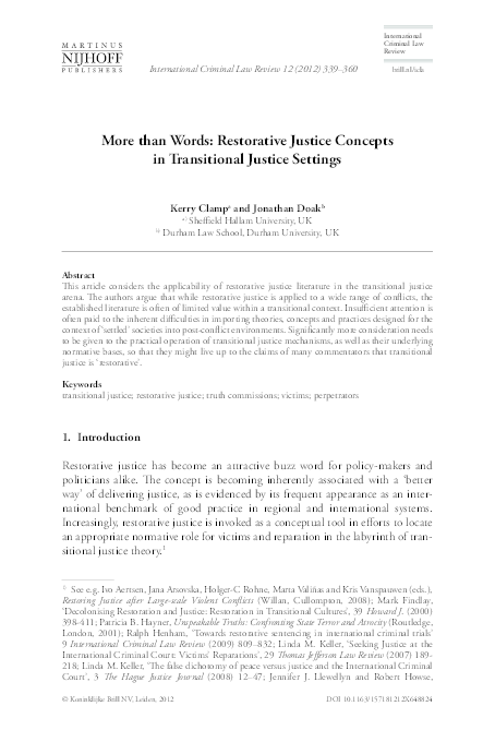 (PDF) More than Words: Restorative Justice Concepts in Transitional ...