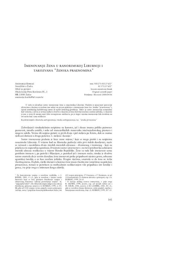 (PDF) Imenovanje žena u ranorimskoj Liburniji i takozvana "ženska ...