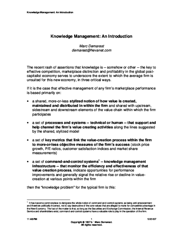 (PDF) Knowledge management: an introduction