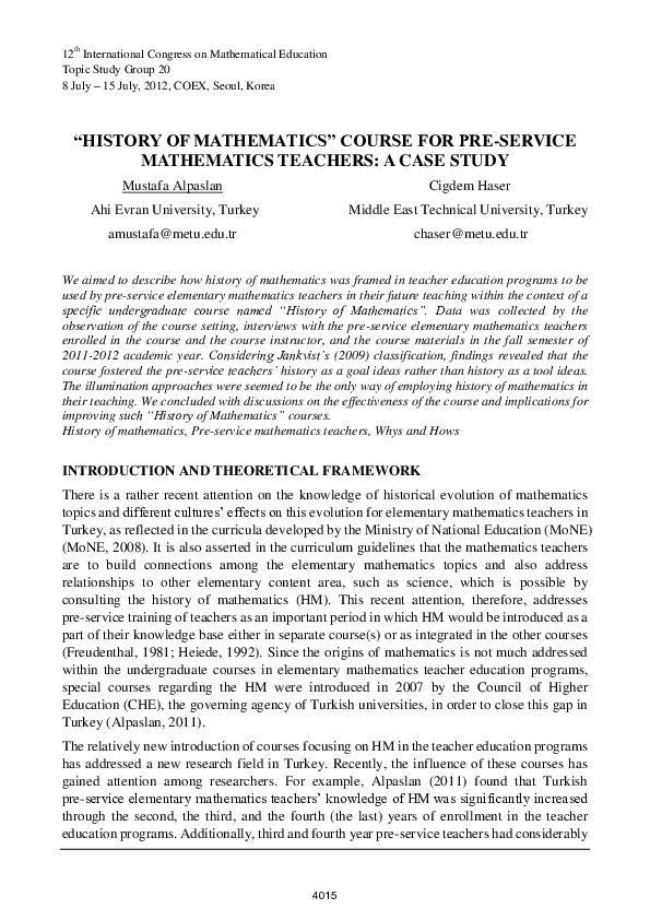 (PDF) "History of Mathematics" Course for Pre-service Mathematics ...