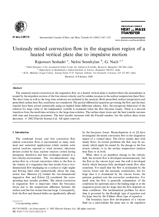 (PDF) Unsteady mixed convection flow in the stagnation region of a heated vertical plate due to ...