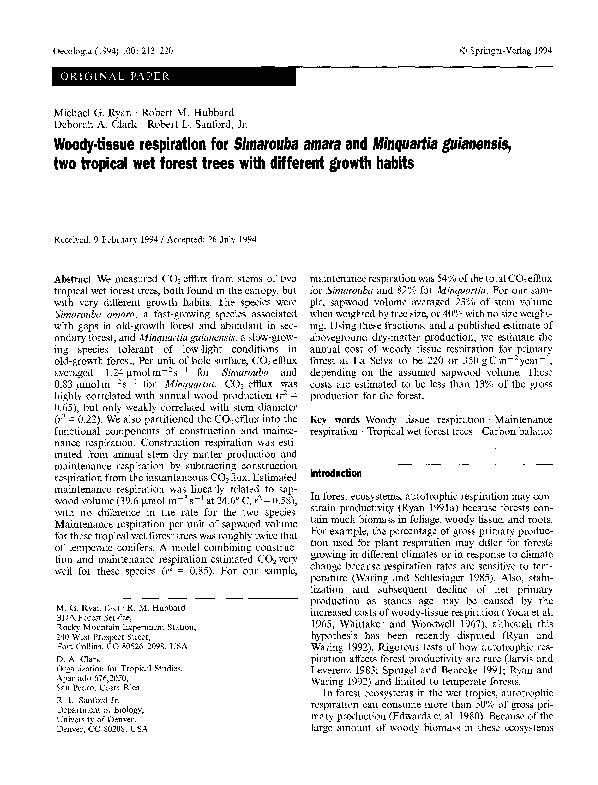 (PDF) Woody-tissue respiration for Simarouba amara and Minquartia ...