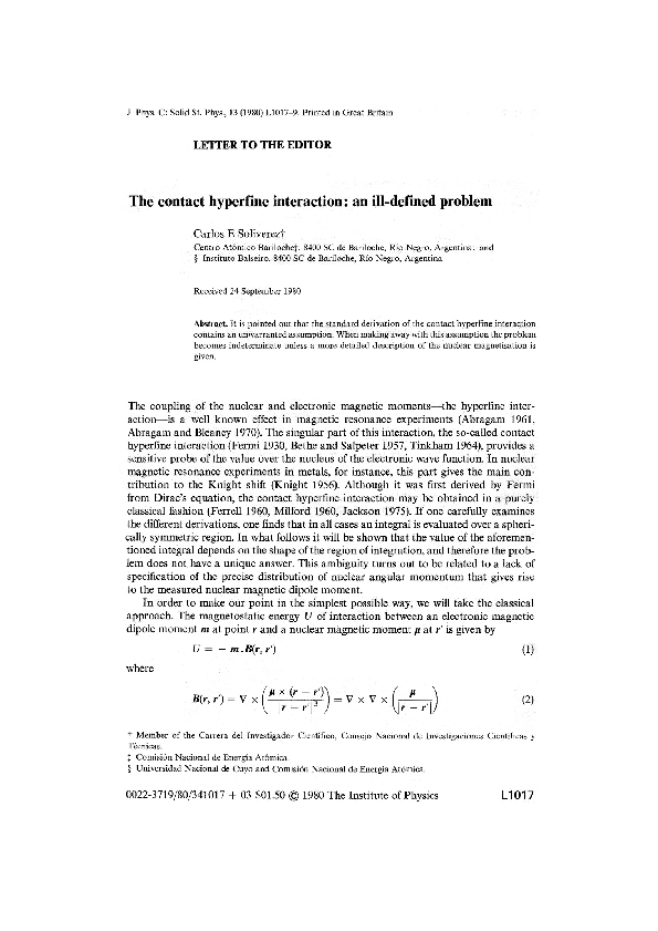 Pdf The Fermi Contact Interaction An Ill Defined Problem