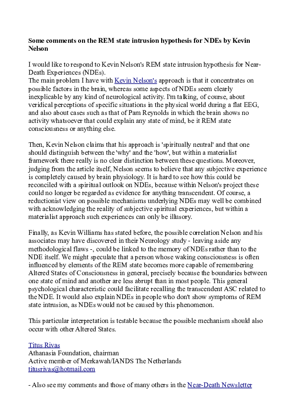 (PDF) Some comments on the REM state intrusion hypothesis for NDEs by ...