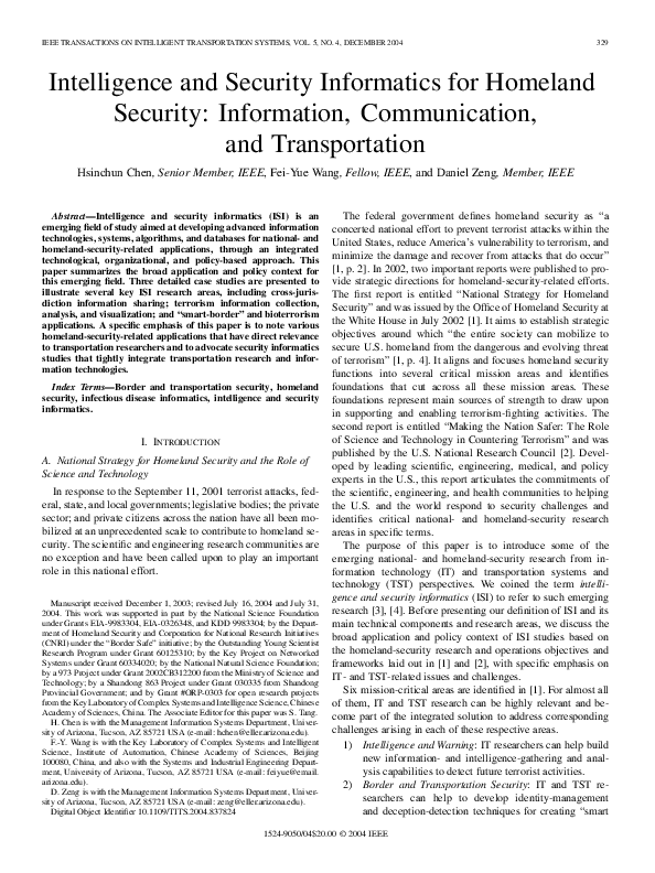 (PDF) Intelligence and security informatics for homeland security ...