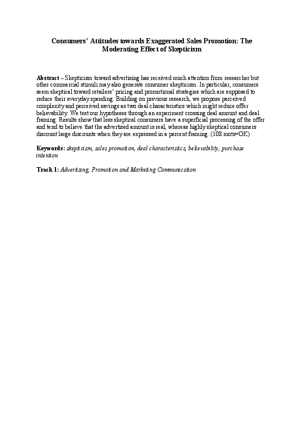 (PDF) Consumers’ Attitudes towards Exaggerated Sales Promotion: The ...