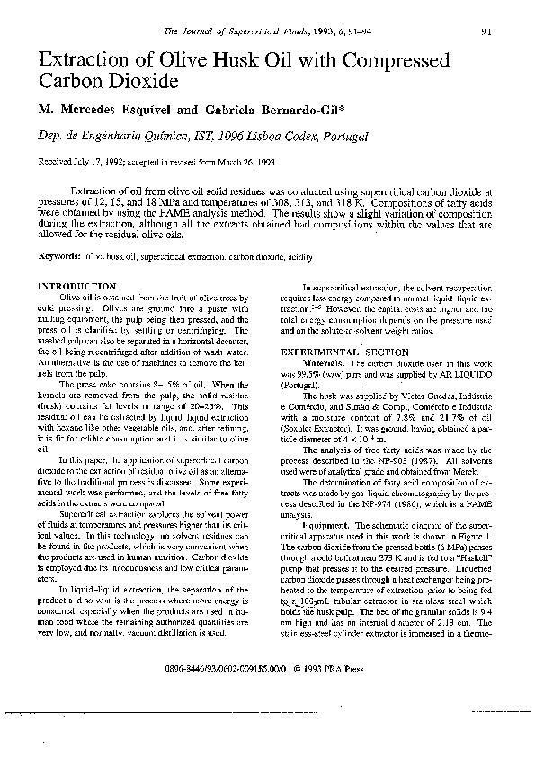 (PDF) Extraction of olive husk oil with compressed carbon dioxide