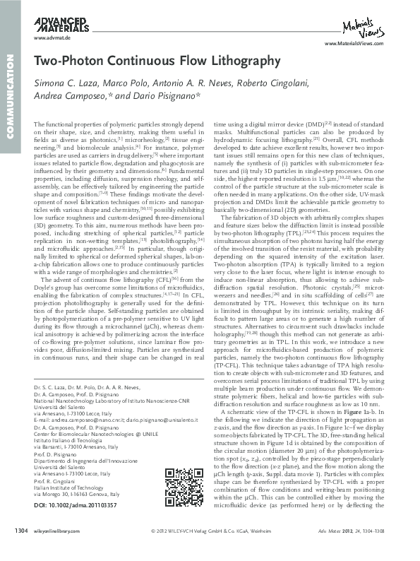 (PDF) Two-Photon Continuous Flow Lithography