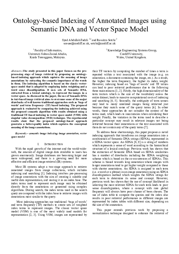 Pdf Ontology Based Indexing Of Annotated Images Using Semantic Dna