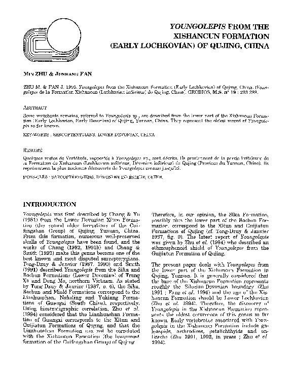(PDF) Youngolepis from the Xishancun Formation (Early Lochkovian) of ...