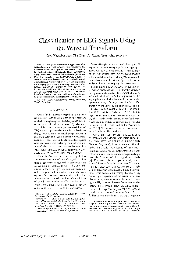 Pdf Classification Of Eeg Signals Using The Wavelet Transform