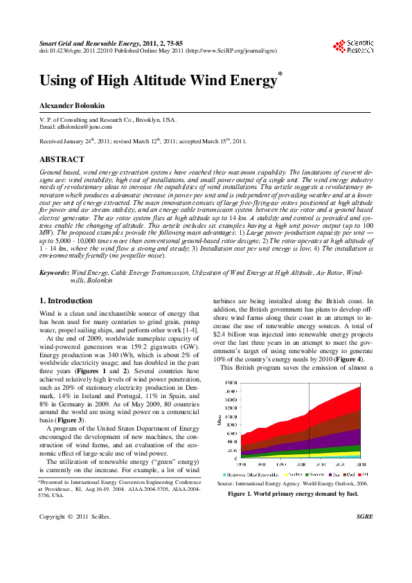 (PDF) Using of High Altitude Wind Energy