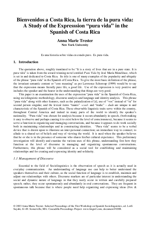 (PDF) Bienvenidos a Costa Rica, la tierra de la pura vida: A Study of ...