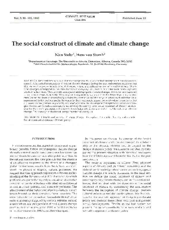 (PDF) The social construct of climate and climate change