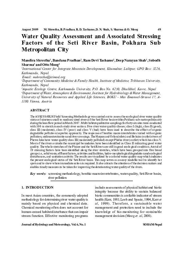 (PDF) Water Quality Assessment and Associated Stressing Factors of the ...