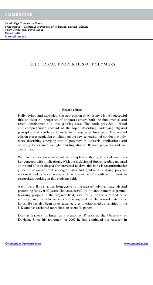 (PDF) Electrical properties of polymers