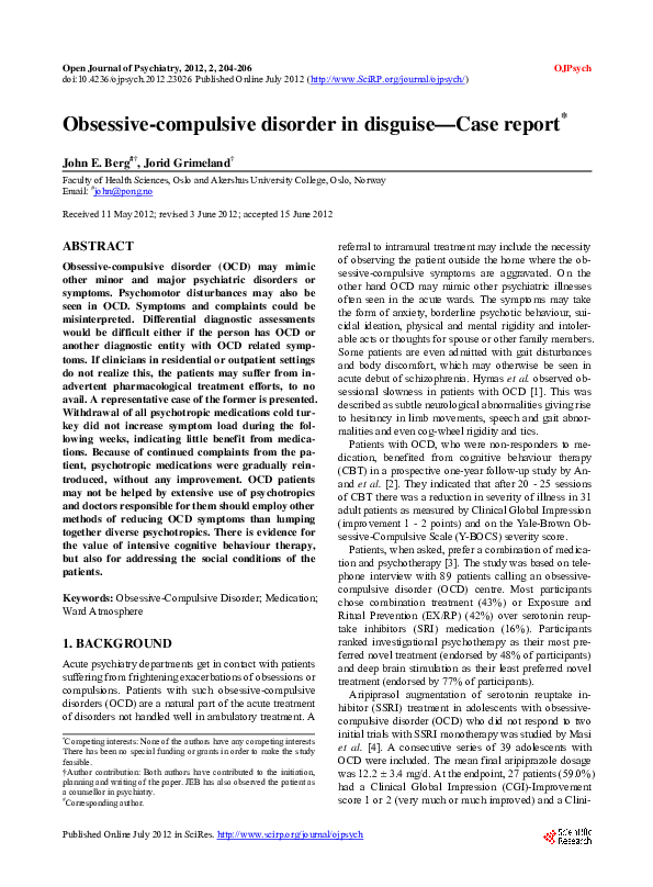 (PDF) Obsessive-compulsive disorder in disguise—Case report