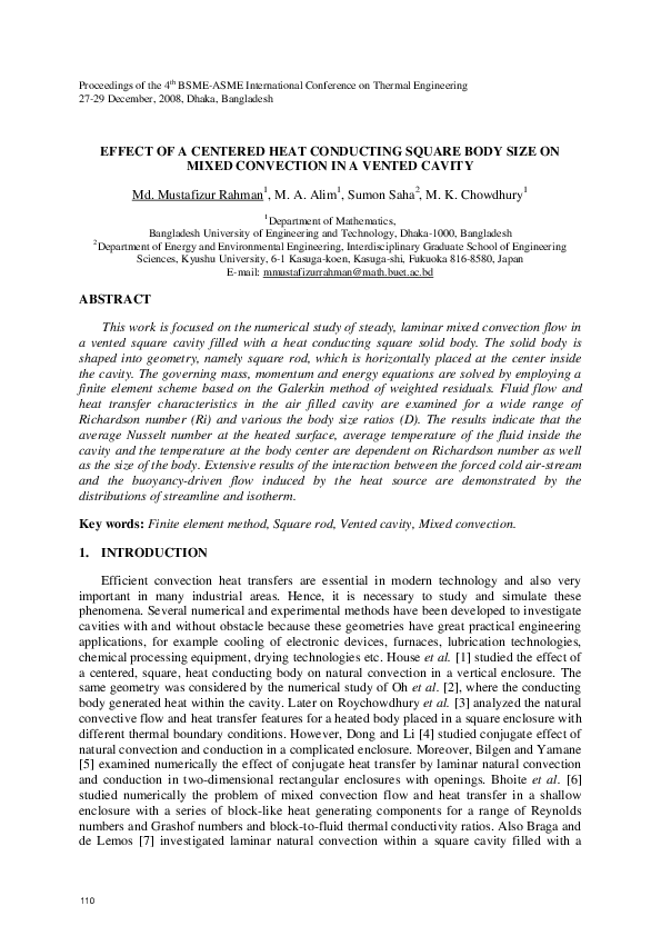 (PDF) Effect of a Centered Heat Conducting Square Body Size on Mixed ...