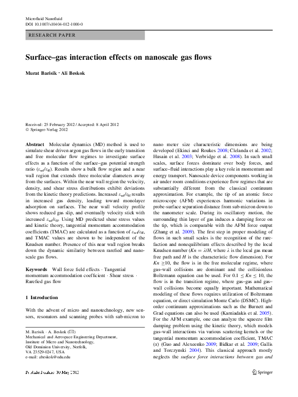 (PDF) Surface-Gas Interaction Effects on Nanoscale Flows