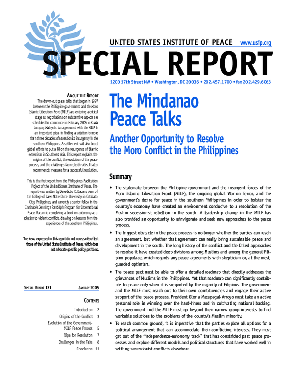 (PDF) The Mindanao Peace Talks: Another Opportunity to Resolve the Moro ...
