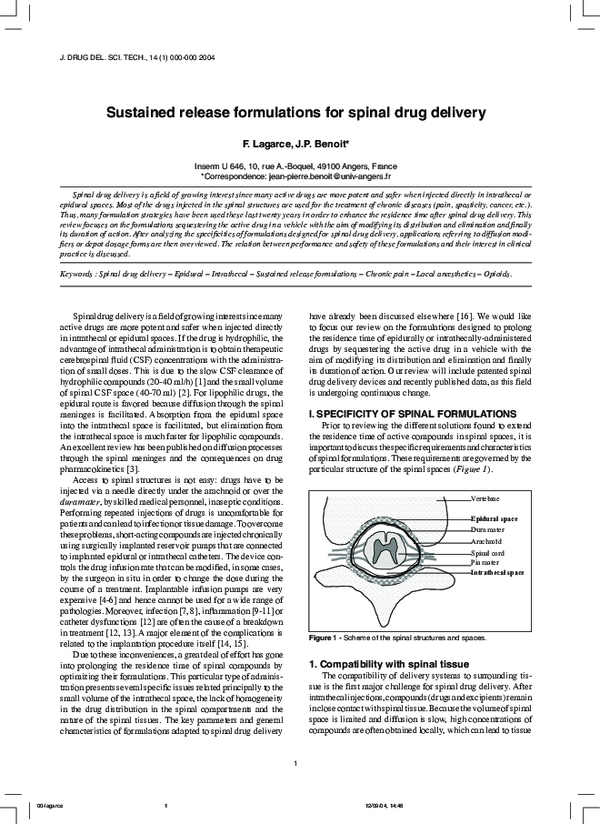 (PDF) Sustained release formulations for spinal drug delivery