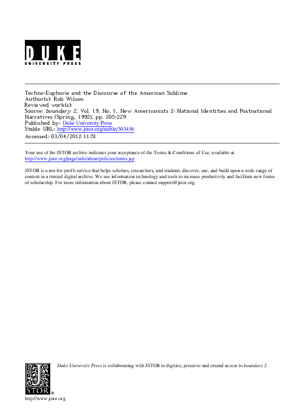 (PDF) "Techno-Euphoria and the [Nuclear] Discourse of the American Sublime" (boundary 2)