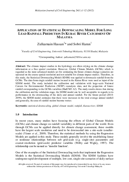 Pdf Statistical Downscaling For Rainfall Forecasting