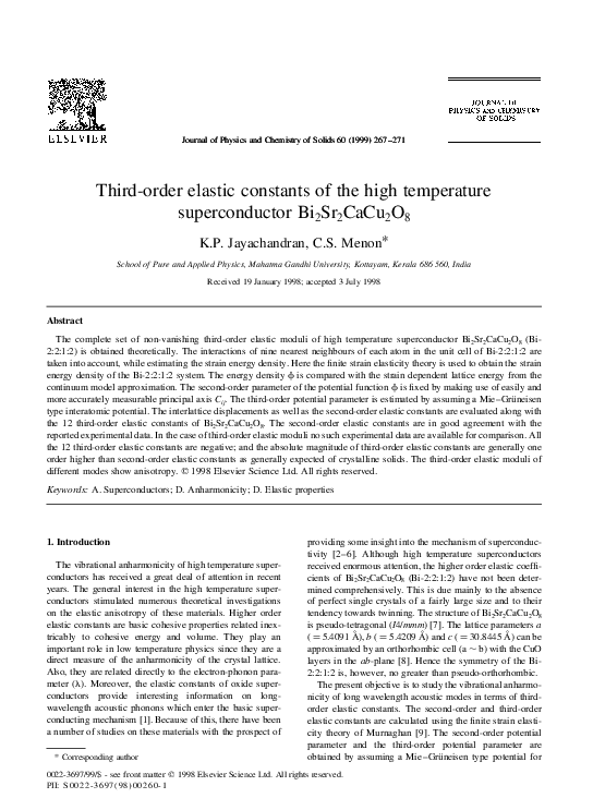 (PDF) Third-order elastic constants of the high temperature superconductor Bi2Sr2CaCu2O8