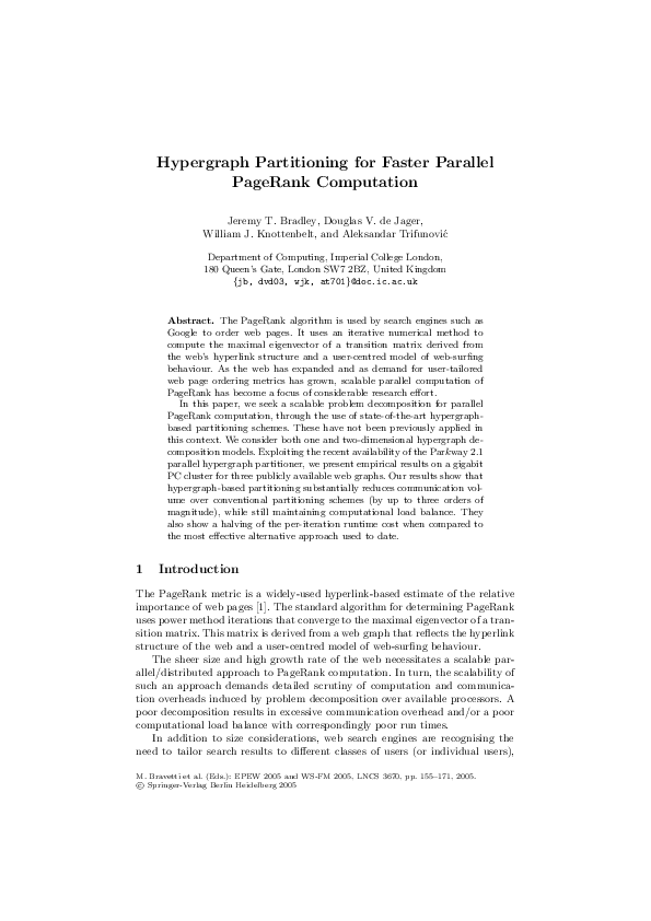 (PDF) Hypergraph Partitioning for Faster Parallel PageRank Computation