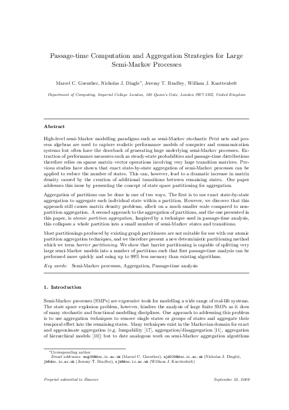 (PDF) Passage-time computation and aggregation strategies for large semi-Markov processes