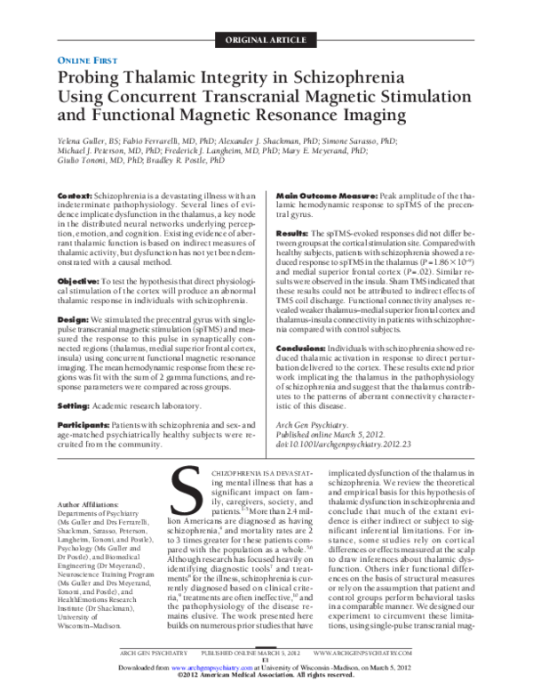 (PDF) Probing Thalamic Integrity in Schizophrenia Using Concurrent ...