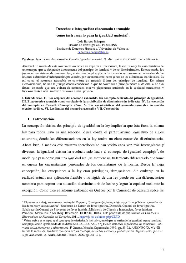 (PDF) Derechos e integración: el acomodo razonable como instrumento ...