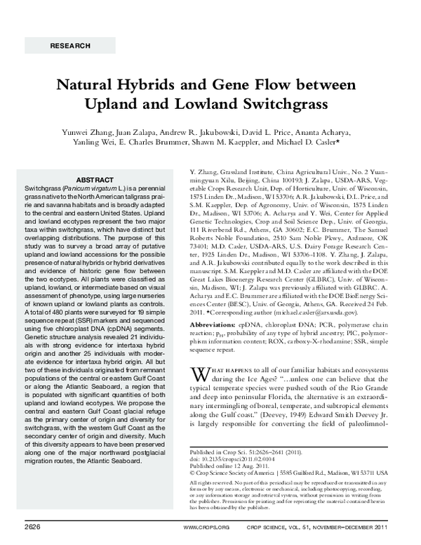 (PDF) Natural hybrids and gene flow between upland and lowland switchgrass