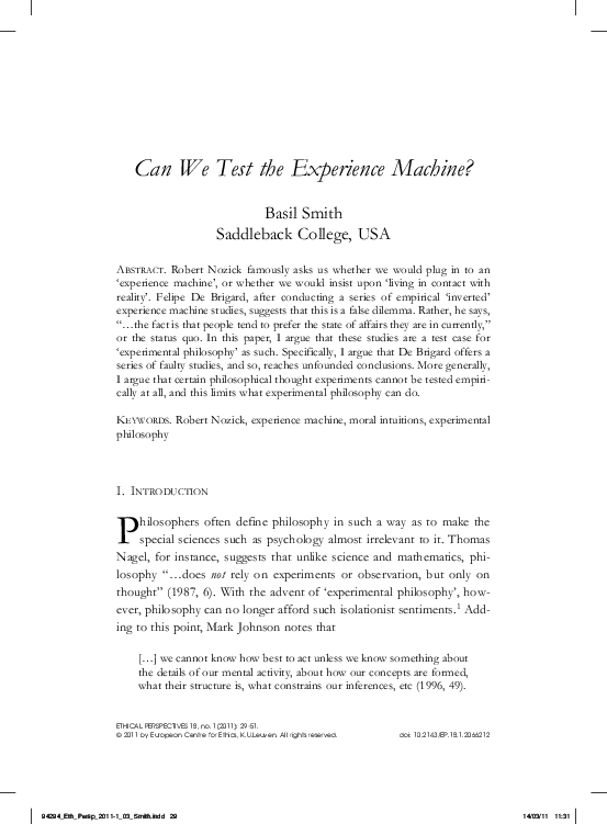 (PDF) Can We Test the Experience Machine?