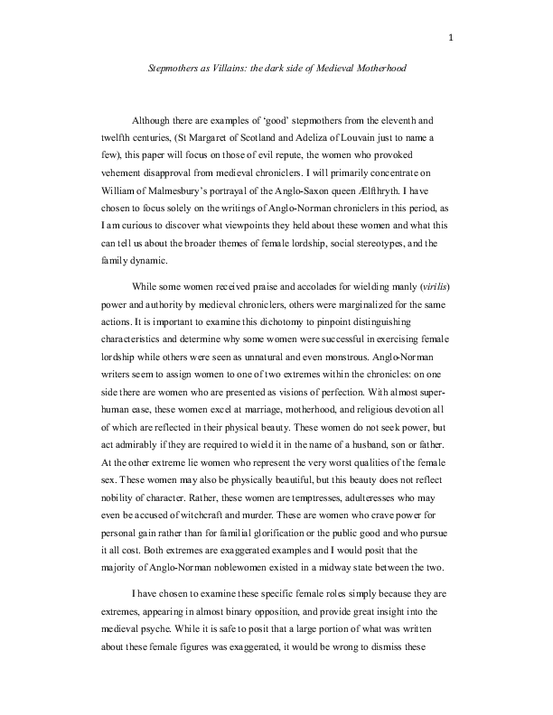 (DOC) Stepmothers as Villains: the dark side of Medieval Motherhood ...