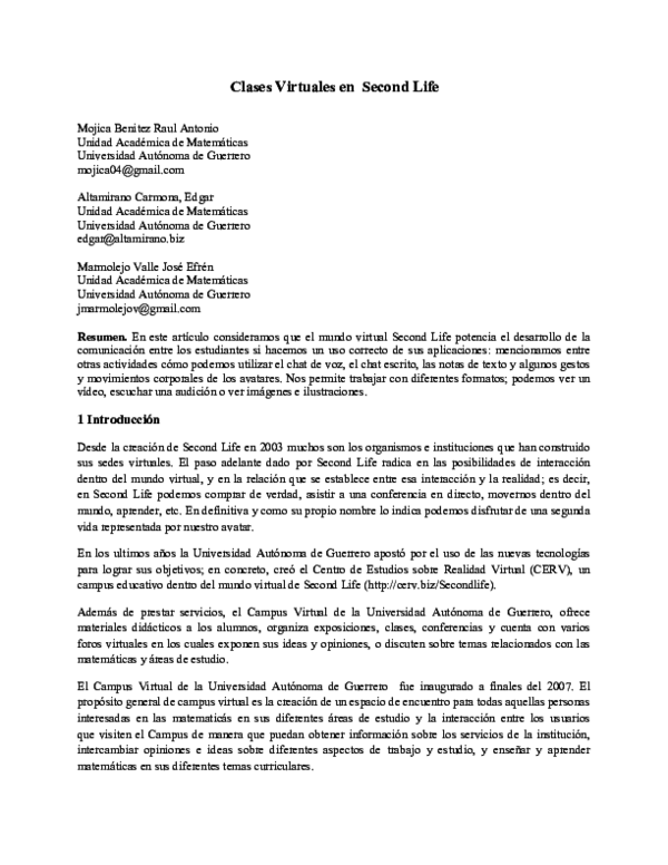 (PDF) Clases Virtuales en Second Life.