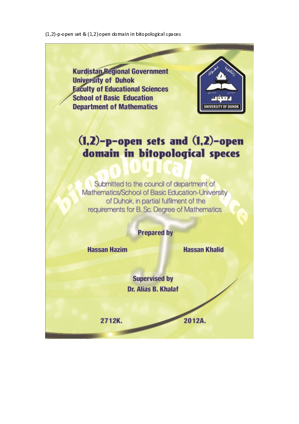 (PDF) (1,2)-p-open sets and (1,2)-open domain in bitopological spaces