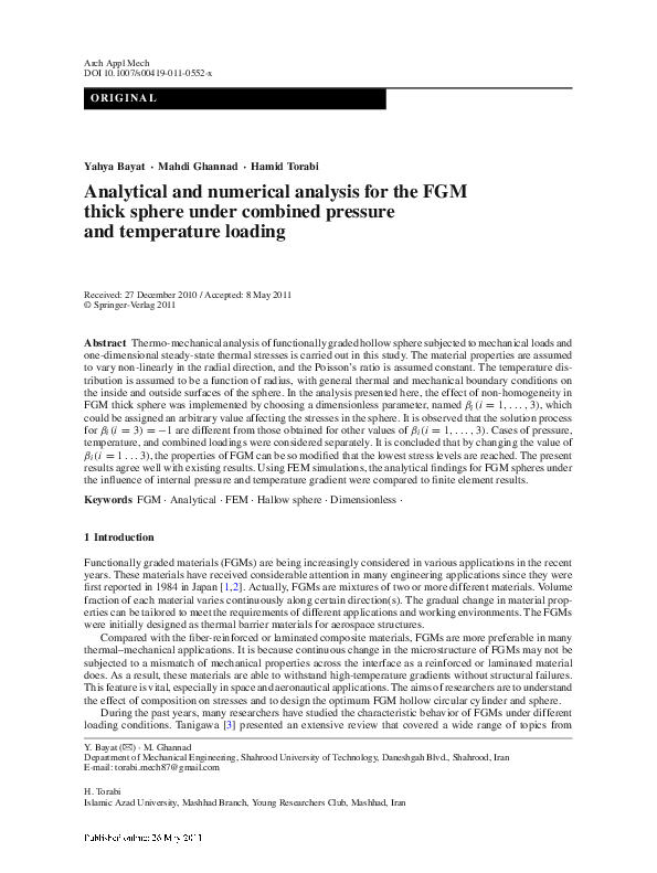 (PDF) Analytical and numerical analysis for the FGM thick sphere under ...
