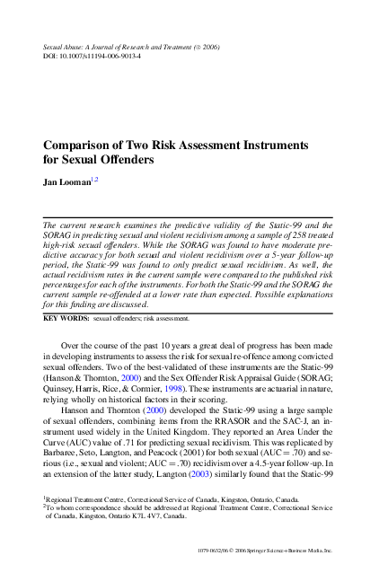 (PDF) Comparison of two risk assessment instruments for sexual offenders
