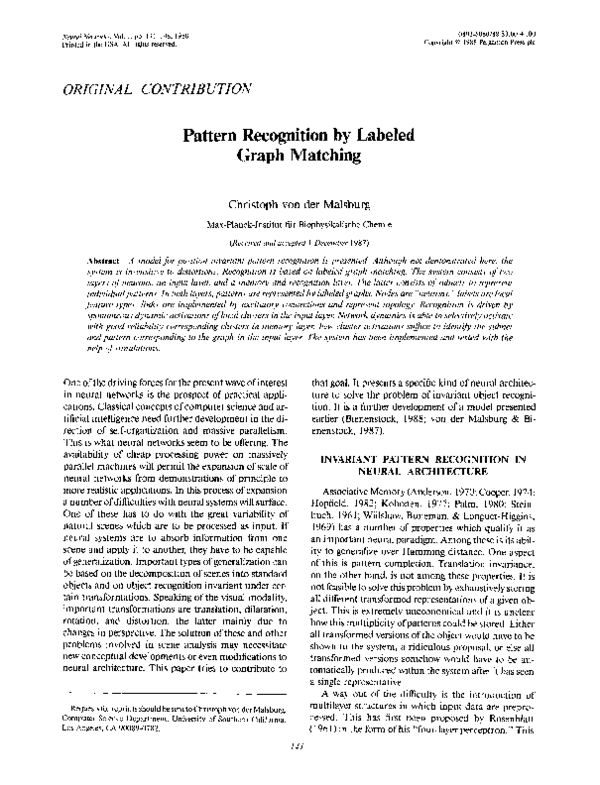(PDF) Pattern recognition by labeled graph matching